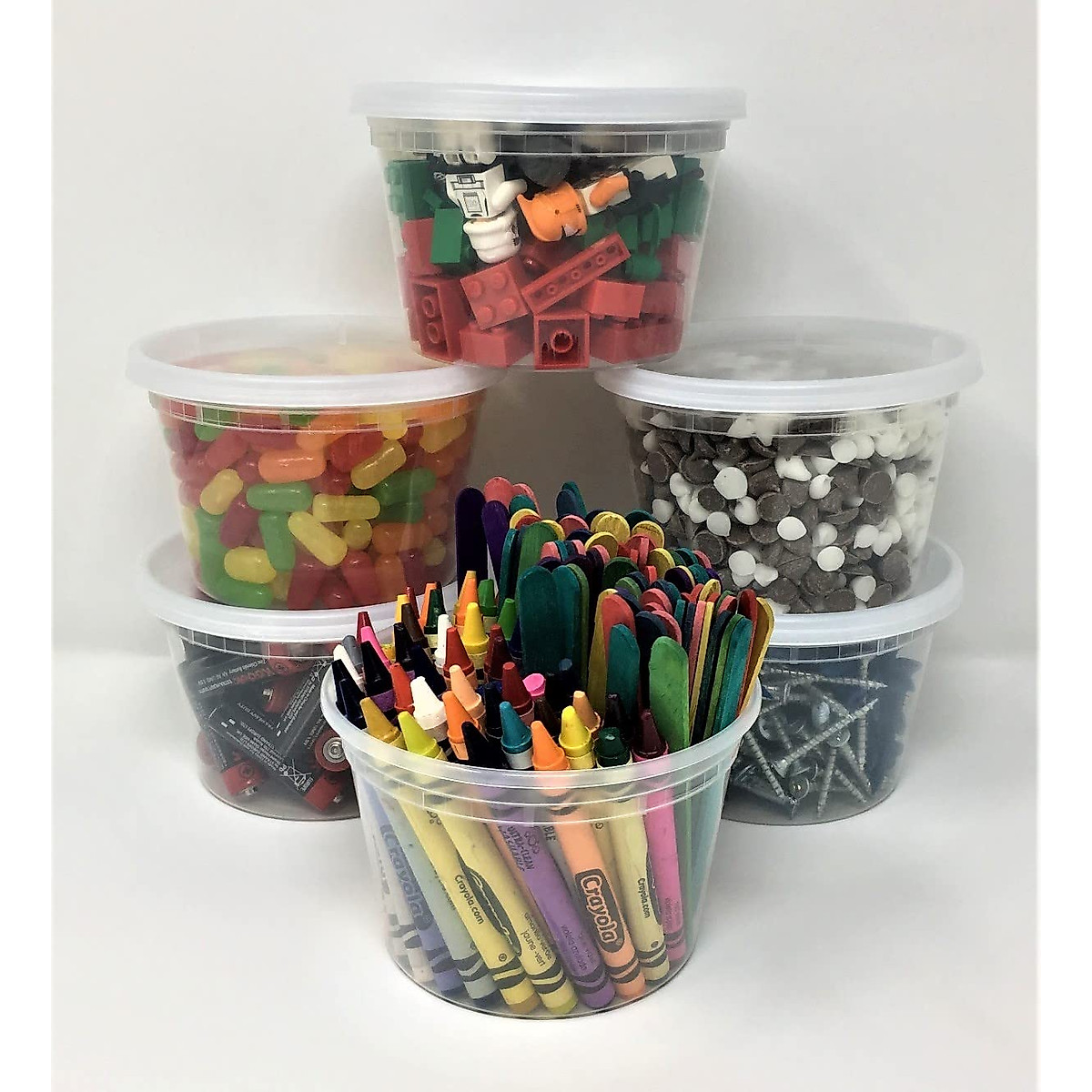 Mr. Miracle Deli Containers with Lids - 48 Pack of 16 oz Clear Airtight Reusable Plastic Food and Multi-Purpose Containers - Microwave, Freezer, and Dishwasher Safe