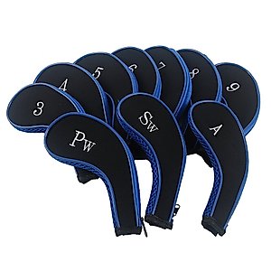 VideoPUP 10PCS Golf Iron Head Covers Long Neck Iron Zippered Golf Club Headcovers Protect Set