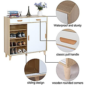 DEYAOPUPU Shoe Cabinet with Drawers and Sliding Doors,5-Tier Free Standing Shoe Rack for Entryway,Modern Shoe Storage Organizer