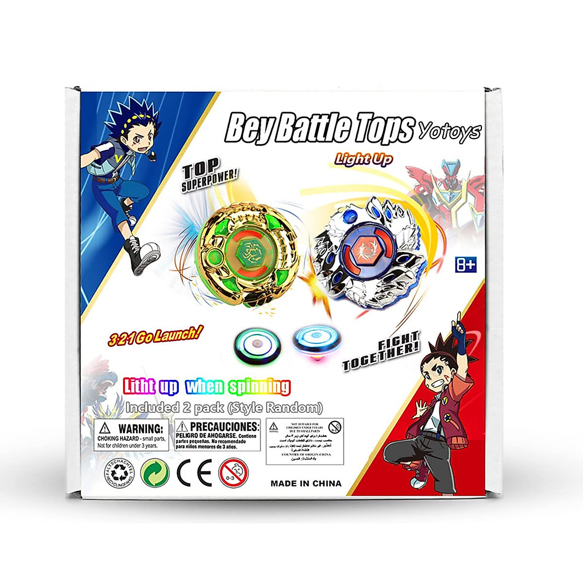 Aimoly Bey Battle Tops Light Up Battling Tops and Launcher Evolution Attack Pack 2 Pack (Style Random)