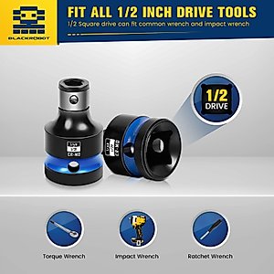 BLACKROBOT 2PCS Impact Bit Holders 1/2 Inch Square Drive to 1/4 Inch Hex Socket Adapter for Impact Wrench