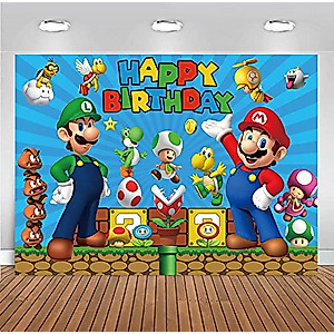 Super Brother Boy Backdrop Kids Adventure Game Party Background Mushroom Gold Coins Decoration Banner Baby Shower Photography Supplies (6x4FT)