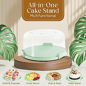 Cake Carrier with Lid and Handle, Cake Stand Cupcake Containers for 10 inch Cake with 2 Handles Cupcake Holder, 3 in 1 Transport Container Boxes for Cake Pie Muffin Pizza，Green Portable Cake Carriers