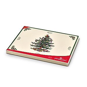 Pimpernel Christmas Tree Collection Placemats | Set of 4 | Heat Resistant Mats | Cork-Backed Board | Hard Placemat Set for Dining Table | Measures 15.7” x 11.7” Green