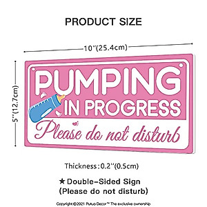 Putuo Decor Breastfeeding or Pumping in Progress Door Sign, Reversible Double Sided Sign for Home, Nursery, Baby Room, 10x5 Inches PVC Hanging Plaque