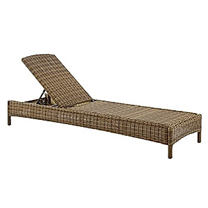 Crosley Furniture Bradenton Reclining Wicker Outdoor Chaise Lounge Chair with Sunbrella Patio Cushions, Weathered Brown with Sunbrella Cushions