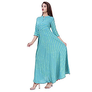 Ramkudi Indian Women's Printed Cotton Kurti Top (Aqua-Blue)