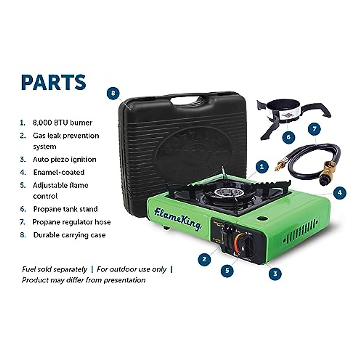 Flame King YSNVT-505 Dual Fuel Butane & Propane Gas Camping Stove with Single Burner, Portable and Great for Outdoor Cooking, Backpacking 8.5"X8.5" grid