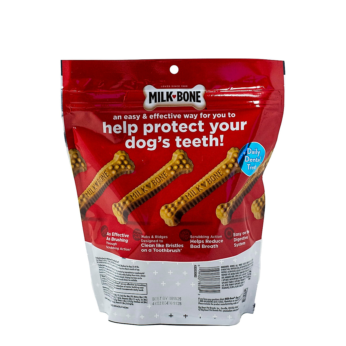 Milk-Bone Brushing Chews Dental Dog Treats - Small/Medium Snacks for Pups 25-49 Lbs (25 Count) - Plus Rope Toy and Fun Animal Facts Booklet Bundle