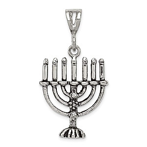 Solid 925 Sterling Silver Vintage Antiqued Menorah Charm Pendant - 42mm x 22mm
