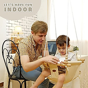 BBkids Indoor Baby Swing, Canvas Baby Swing, Wooden Hammock Hanging Swing Seat Chair with Safety Belt, Outdoor Kids Toddler Baby Tree Swing, Full Set of Ceiling Screws. (Grey)