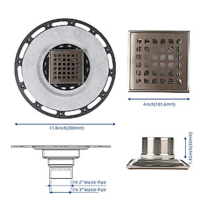 4-Inch Square Shower Drain with Bonding Flange - Durable Stainless Steel Shower Drain Flange Kit for Quick Drainage, Easy Installation, Ideal for Bathroom & Wet Area Renovations