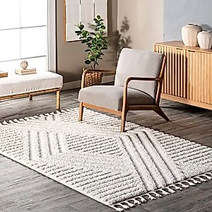 nuLOOM Risette Geometric Shag Tassel Runner Rug, 2' 8" x 8', Beige