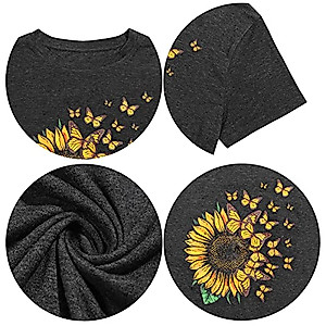 Women Sunflower Shirts Cute Butterfly Graphics Tshirt Casual Short Sleeve Summer Tops Holiday Tee Shirt