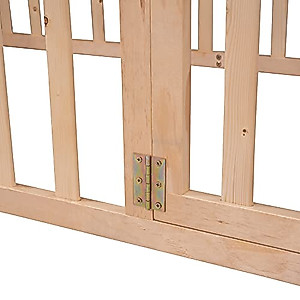 LZ LEISURE ZONE Twin Size Platform Bed with Fence, Solid Wood Floor Bed Frame with Door, Twin Size Daybed Fram, Natural