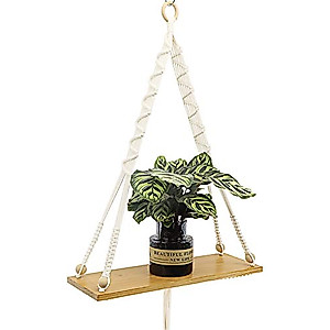 MYARTREE Floating Shelf, Macrame Wall Hanging Shelf,Rope Swing Storage Decor for Living Room, Bedroom, Bathroom or Office(16.5x5.9x0.51inch, Natural Color)
