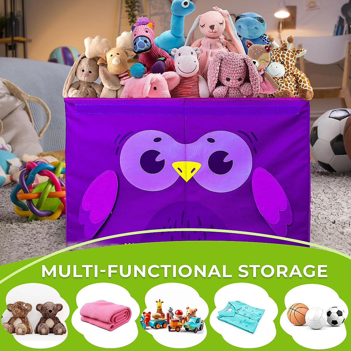 QUOKKA Toy Storage Box Owl & Toy Storage Box Dino Playroom Organizers