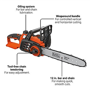 BLACK+DECKER 40V MAX* Cordless Chainsaw, Tool Only, 12 in. (LCS1240B)