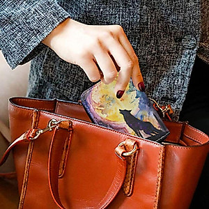 Sletend Howling Wolf Starry Sky RFID Credit Card Holder Leather With Zipper Card Case Wallet for Women Girls