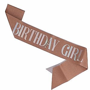 Noorse Birthday Celebration Set for Women - Rose Gold Birthday Tiara, Sash, and Button Pin - for Birthday Girls and Princess Fans - Ideal for Parties and Photoshoots