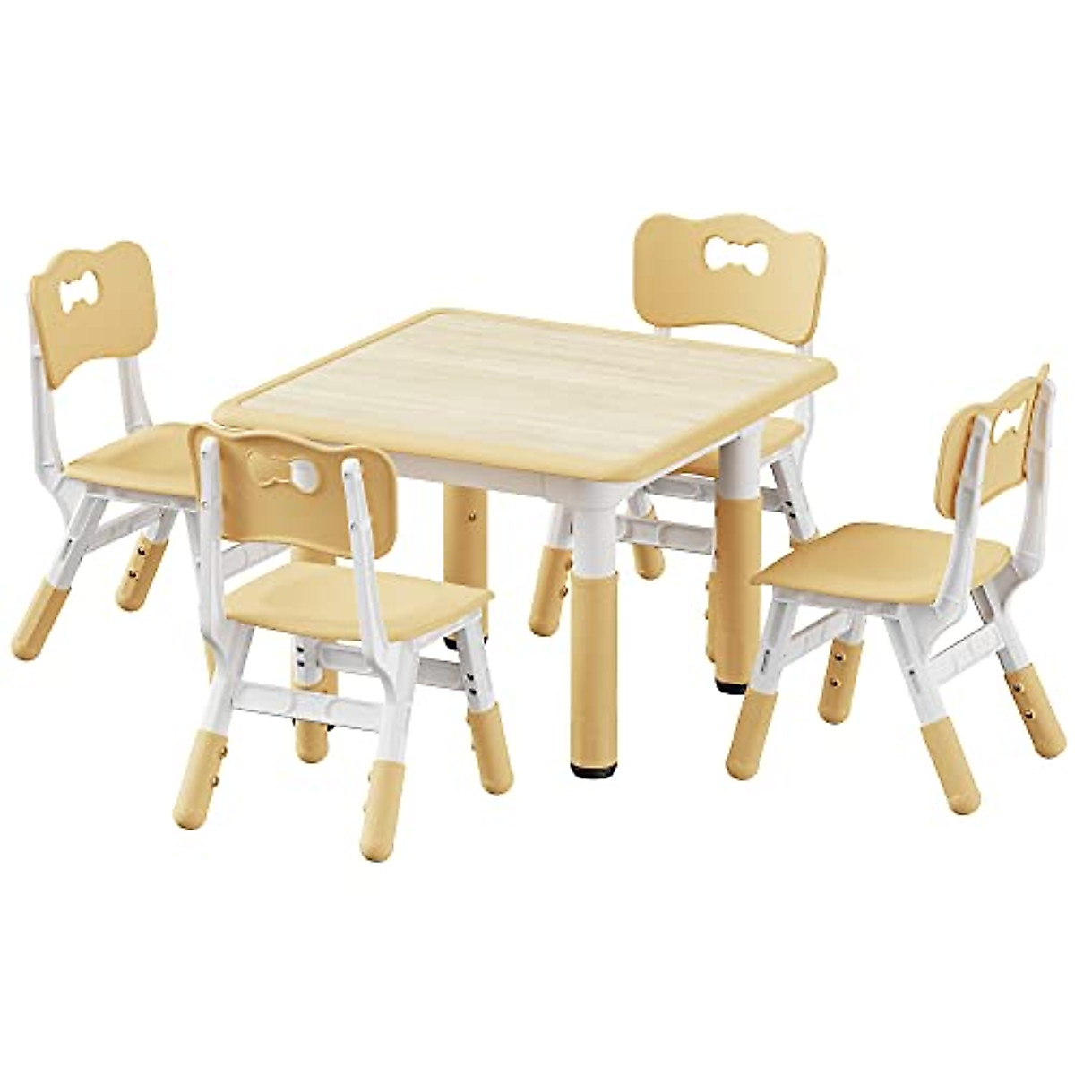 Brelley Kids Table and 4 Chairs Set, Height Adjustable Toddler Table and Chair Set, Graffiti Desktop, Classroom/Daycare/Home, Children Multi-Activity Table for Ages 2-10