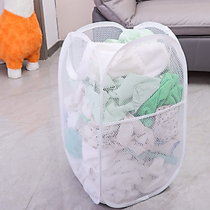 2 Pack Laundry Basket,Foldable Mesh Popup Laundry Hamper with Durable Handle,Easy to Open and Fold for Dorm, Laundry Room, Bedroom, RV(White+ White)…