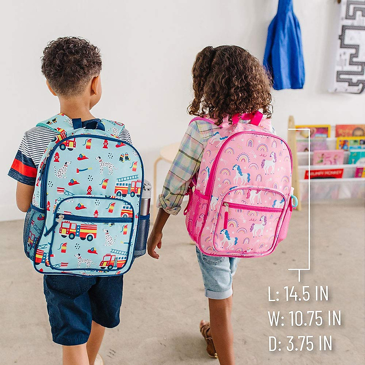 Wildkin Day2Day Kids Backpack for Boys and Girls, Perfect for Elementary Backpack for Kids, Features Front and 2 Side Mesh Pocket, Ideal Size for School and Travel Backpacks (Rainbow Unicorns)