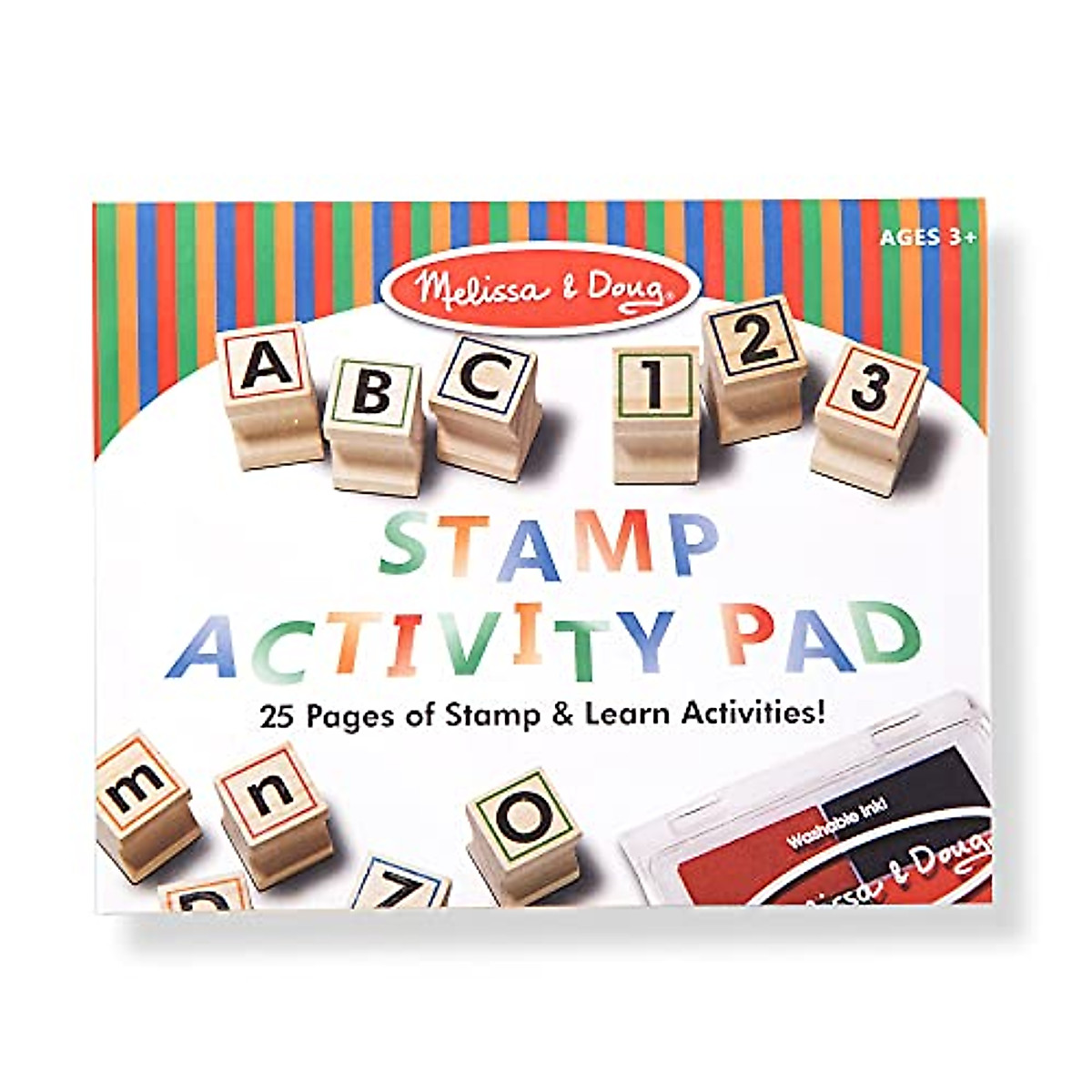 Melissa & Doug Deluxe Letters and Numbers Wooden Stamp Set ABCs 123s With Activity Book, 4-Color Stamp Pad - Arts & Crafts For Kids Ages 4+