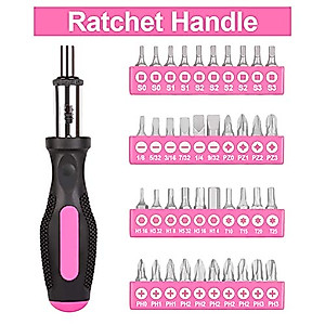 THINKWORK 122-Piece Pink Tool Set with 3.6V Rotatable Electric Screwdriver, Home Tool Kit for Women with Easy Carrying Round Pouch, Ladies Pink Tool Kit for Home Maintenance, DIY, Gifts