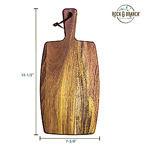 Rock & Branch Acacia Wood Serving Paddle, Wood Cutting Board with Handle for Kitchen and Charcuterie Boards