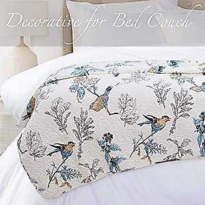 Brandream American Country Quilted Throw Blanket Cotton Birds Printing Throw Quilt 47 X 60 Inch, Beige