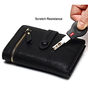 Fanaztee Womens RFID Blocking Black Leather Organized Wallets Purse Compact Bifold Clutch for Girls