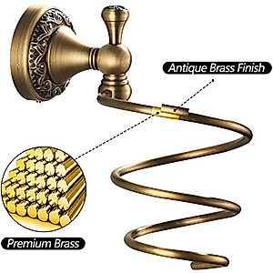 Leyden Antique Brass Hair Dryer Holder,Retro Blow Dryer Holder Hanger Rack Spiral Bathroom Accessories,Hair Care Tools Organizer Wall Mounted