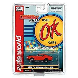 Auto World Thunderjet OK Used Cars 1970 Ford Mustang Boss 429 (Orange) HO Scale Slot Car