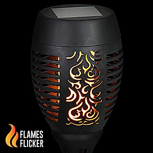 Exhart Garden Solar Lights, Set of 2 Flickering Flame Garden Stake Torches, LED Fire, Outdoor Garden and Yard Decoration, 4 x 21 Inch