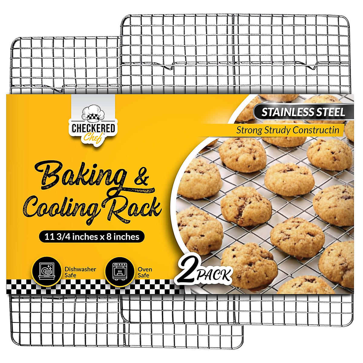 Checkered Chef Cooling Rack - Set of 2 Stainless Steel, Oven Safe Grid Wire Racks for Cooking & Baking - 8” x 11 ¾"