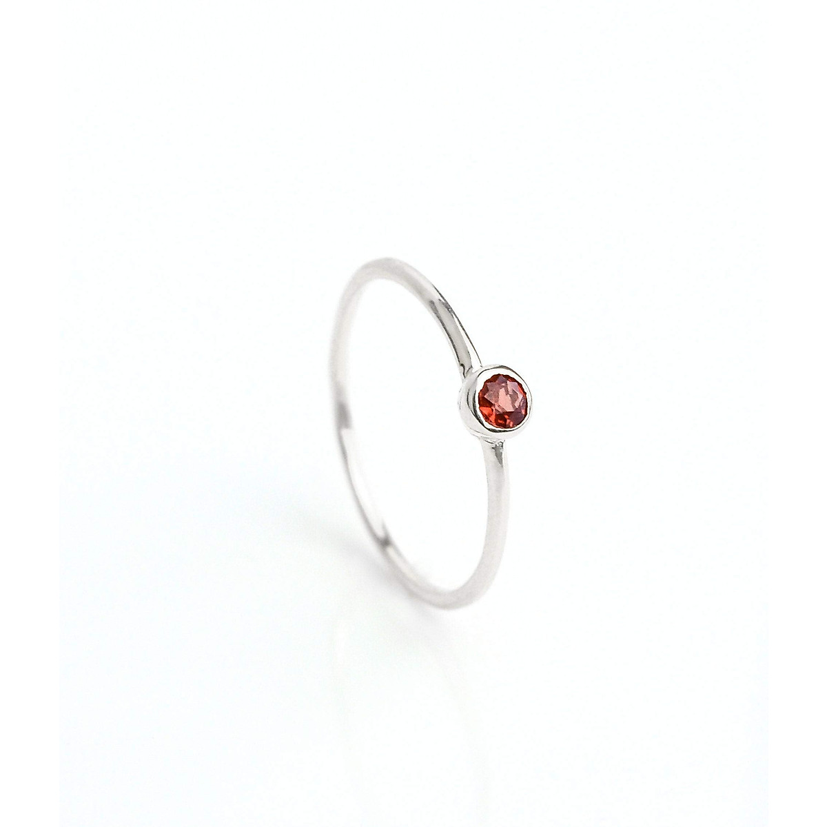 Tiny Gemstone Stacking Ring, Minimalist Dainty Thin Ring Band, Simple Stackable Birthstone Ring, January Birthstone Ring, Dainty January Birthstone Jewelry (Garnet)