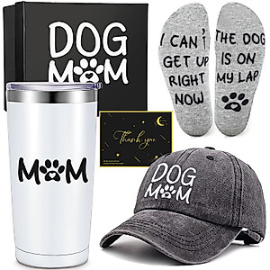Dog Mom Gifts 20 oz Stainless Steel Insulated Wine Tumbler Novelty Socks Baseball Cap Idea Basket Box Dog Lover Funny Gifts for Women Birthday Gag Gifts for New Puppy Baby Owners