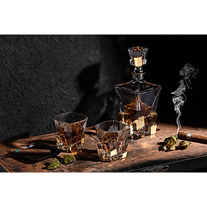 Barski - European Quality Glass - Crystal - Set of 6 - Square Shaped - Double Old Fashioned Tumblers - DOF - 11.7 oz. - with Gold Ice Cubes Design - Glasses are Made in Europe