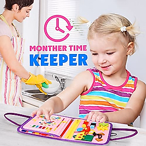 Gefanke Busy Board for 3-6 Years Old Toddlers - Montessori Felt Sensory Toys - Toddler Preschool Learning Activities for Fine Motor Skills – Travel Toy Educational Toys for Boys Girls (Pink)