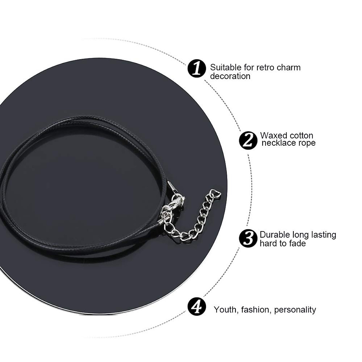 YGDZ Necklace Cord, 100pcs 1.5mm Waxed Bulk Leather Necklace Cord Necklace Rope String Chains with Clasp for Jewelry Making, Black