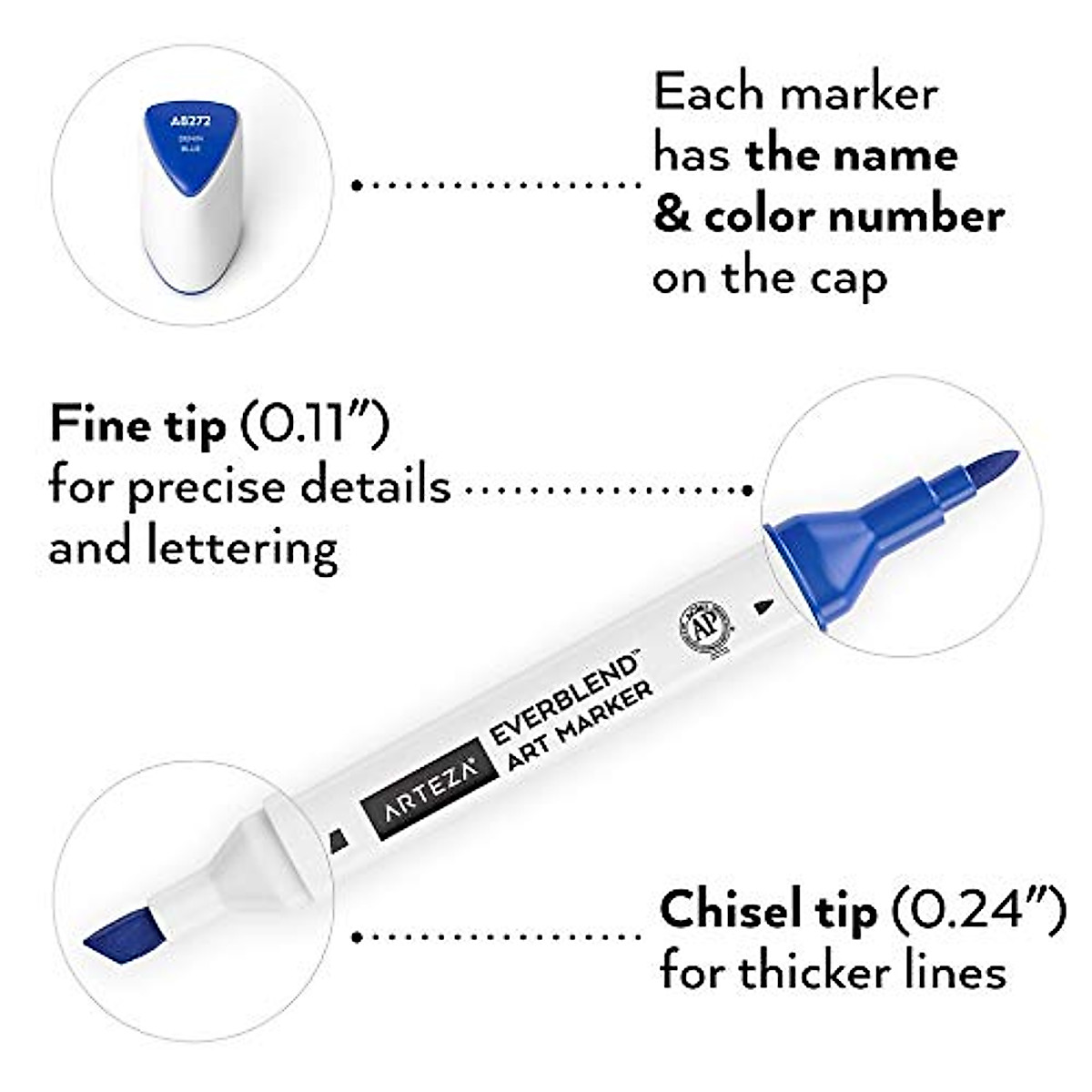 ARTEZA Art Alcohol Markers, Set of 120 Colors, EverBlend Dual Tip Markers with 144-Slot Organizer, Fine and Broad Chisel Nib, for Coloring and Drawing