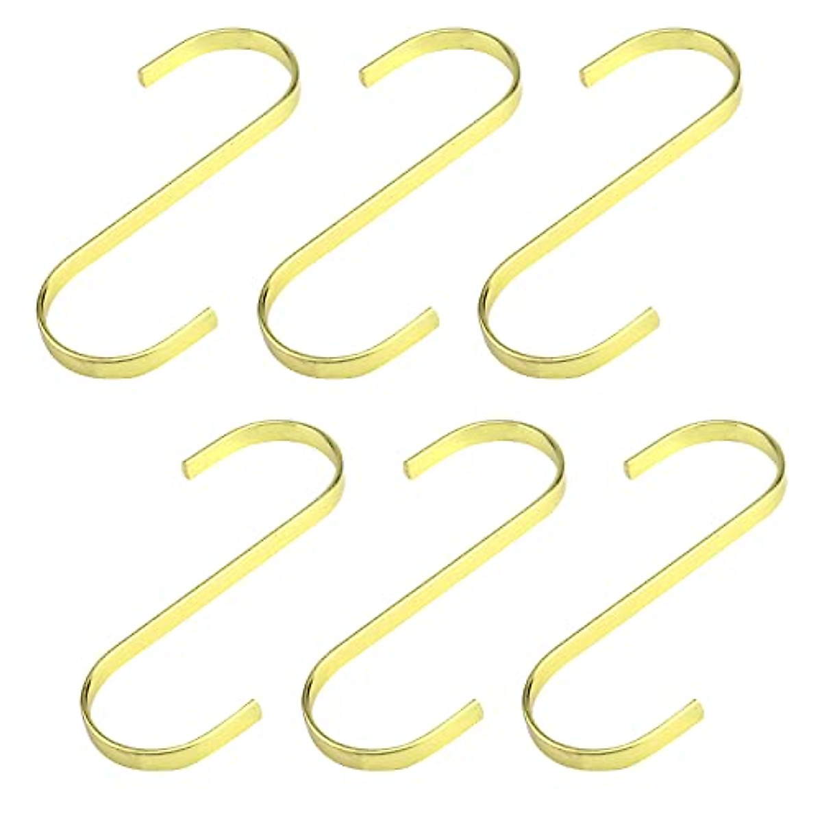 Tighall 6PCS 5" Flat S Shape Hooks Heavy-Duty Stainless Steel S Hooks for Hanging Mug Pots and Pans Coffee Cups Coats Bags Plant Kitchen Garden(Gold)