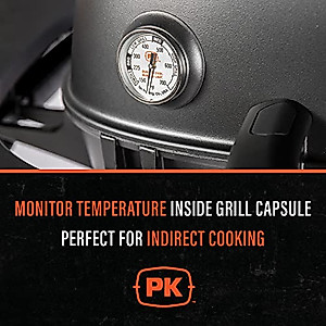 PK Grills Tel-Tru BBQ Grill Thermometer Outdoor Grilling Temperature Gauge Kit, Includes Charcoal/Smoker Thermometer Probe, Wing Nut, and Silver Flashing, PK99085