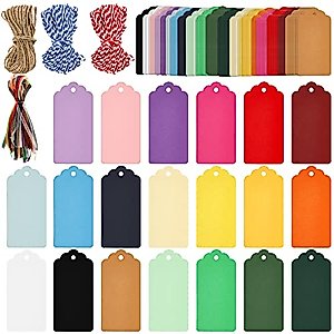 Nicunom 400 Pcs Colorful Gift Tags, 20 Colors Paper Tags with String, Blank Tags Hang Tags Treats Tags Price Tags Labels School Crafts Tags, Party Favor Tags for Wedding Christmas Birthday Holiday