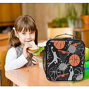 AUUXVA Lunch Bag Sport Basketball Insulated Lunch Box Ice Cooler Tote Bag Handbag Lunchbox Shoulder Strap for Boys Girls Women Men