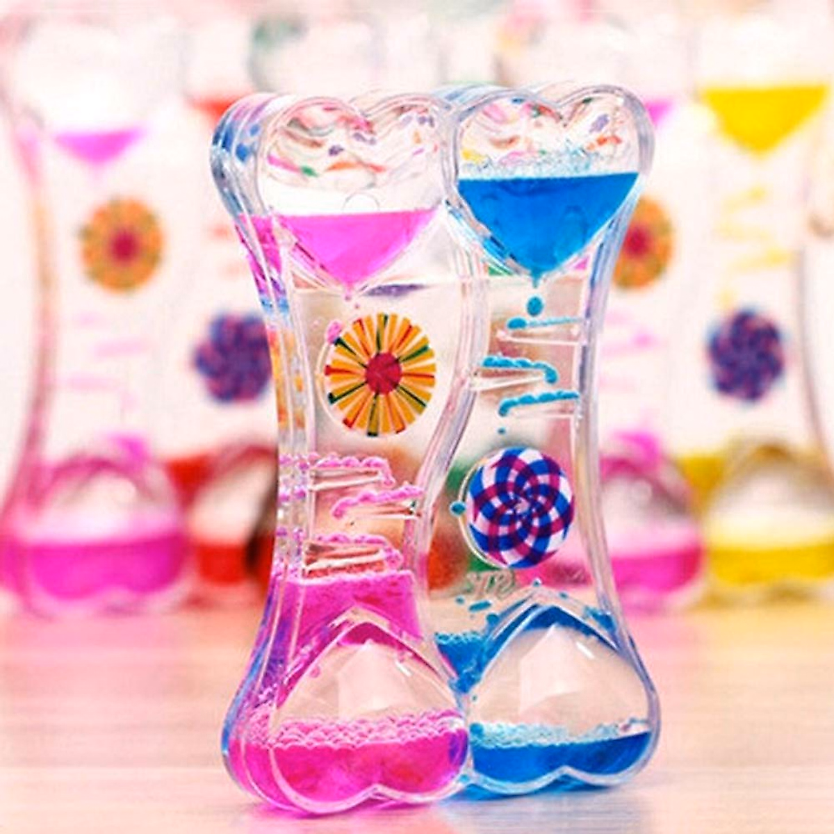 Connoworld Double Heart Liquid Motion Bubble Drip Oil Hourglass Timer Clock Kids Toy Gift Craft Decoration Ornament-Red Pink