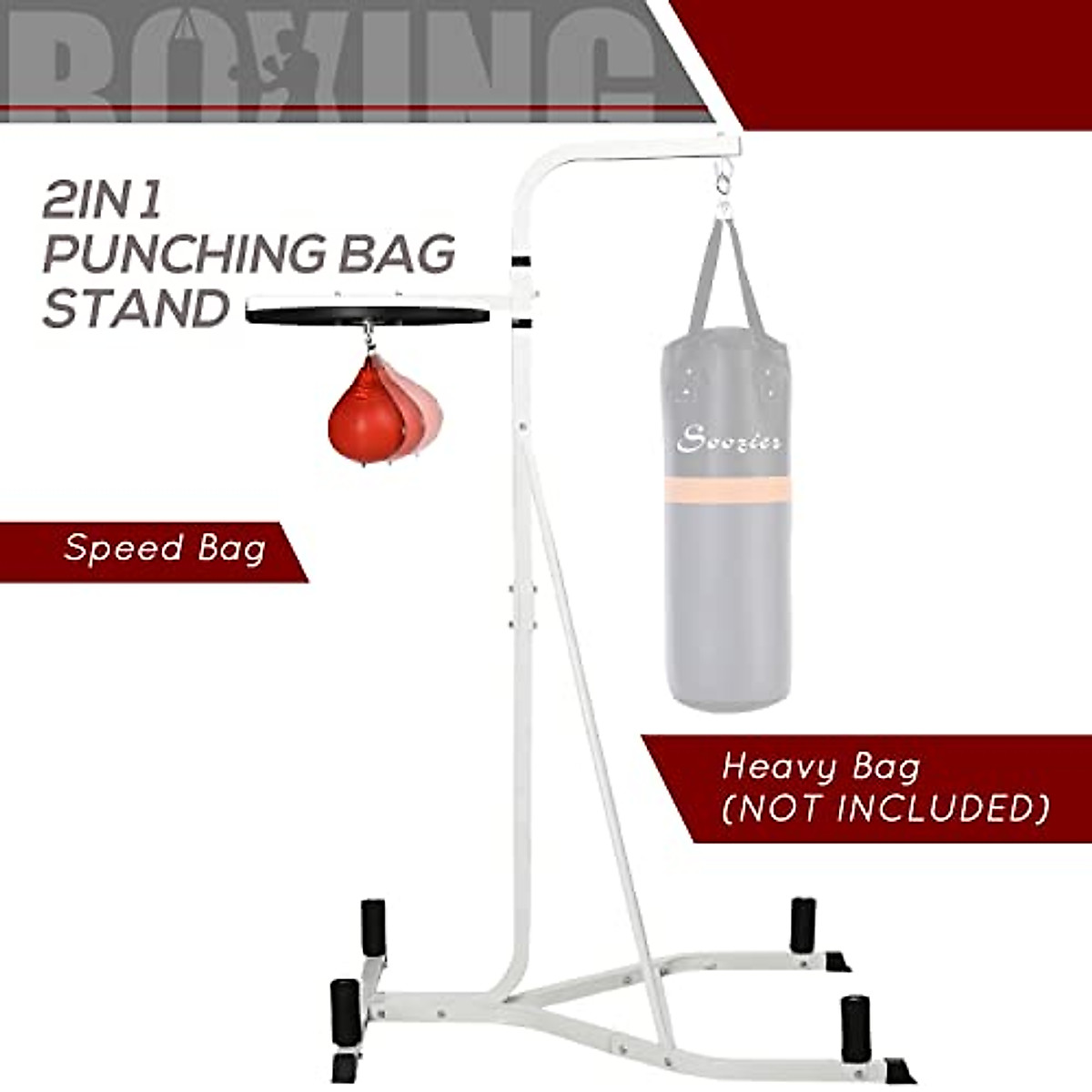 Soozier 2 in 1 Punching Bag Stand, Adjustable Height Heavy Bag Stand with Weighted Base and Speed Bag, Freestanding for Home Gym