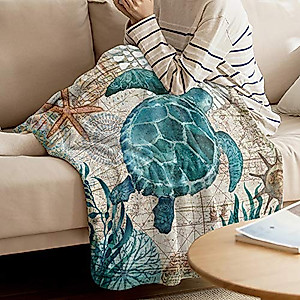 Heart Pain Soft Flannel Fleece Blanket Sea Turtle Breathable Throw Blanket Sea Life Nautical Blue Cozy Blanket for Couch Sofa Bed Living Room Suitable for All Season - 40x50 inch