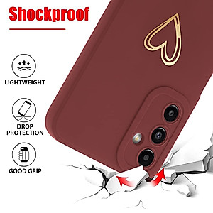 Fiyart Designed for Samsung Galaxy A14 5G Case Love Heart Design for Women Girls Soft TPU Plating Full Camera Lens Protection Phone Cover Bumper with Screen Protector for Galaxy A14 5G-Wine Red